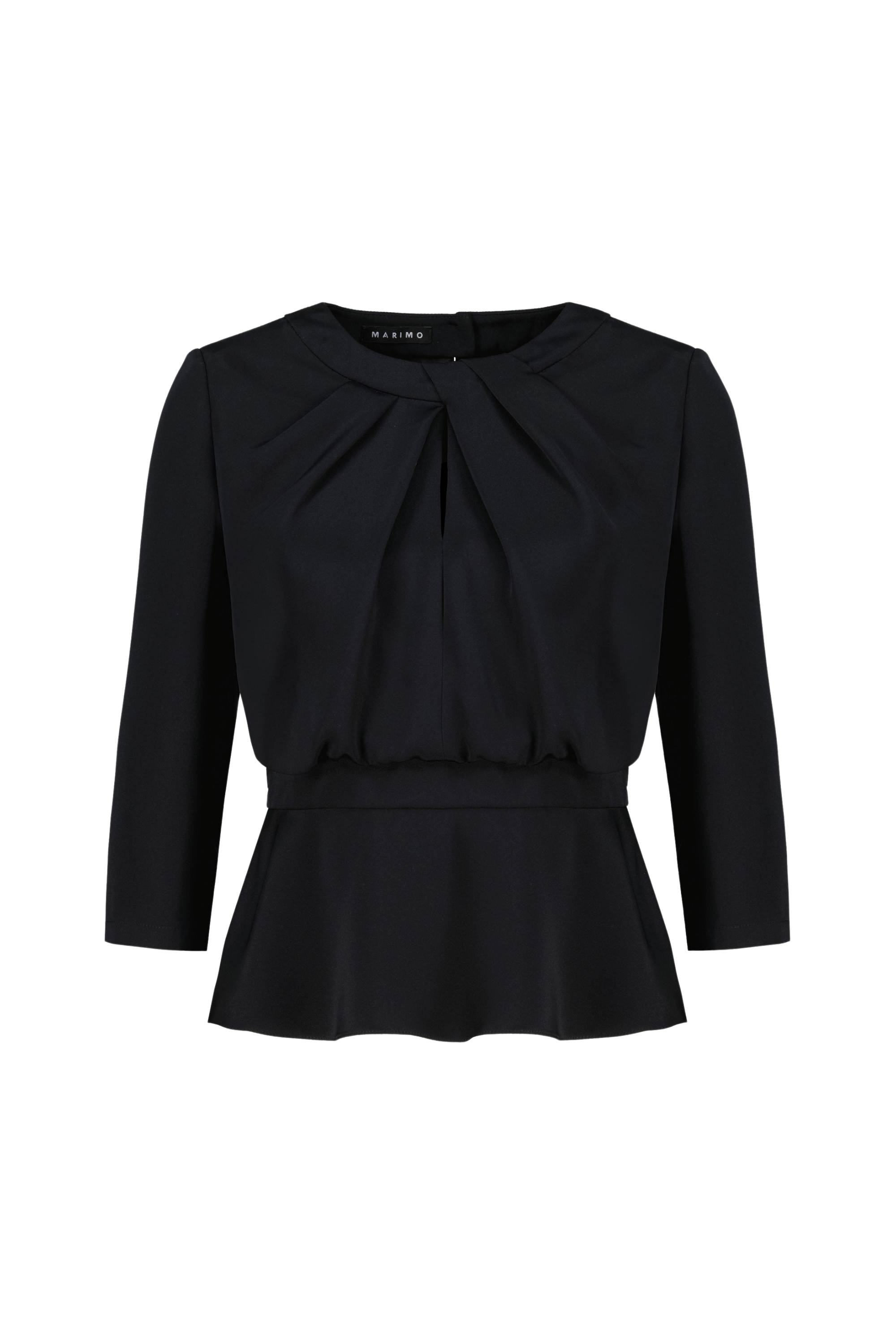 CLUSIA BLACK SILK PEPLUM TOP WITH DRAPED NECKLINE DETAIL Marimo Fashion