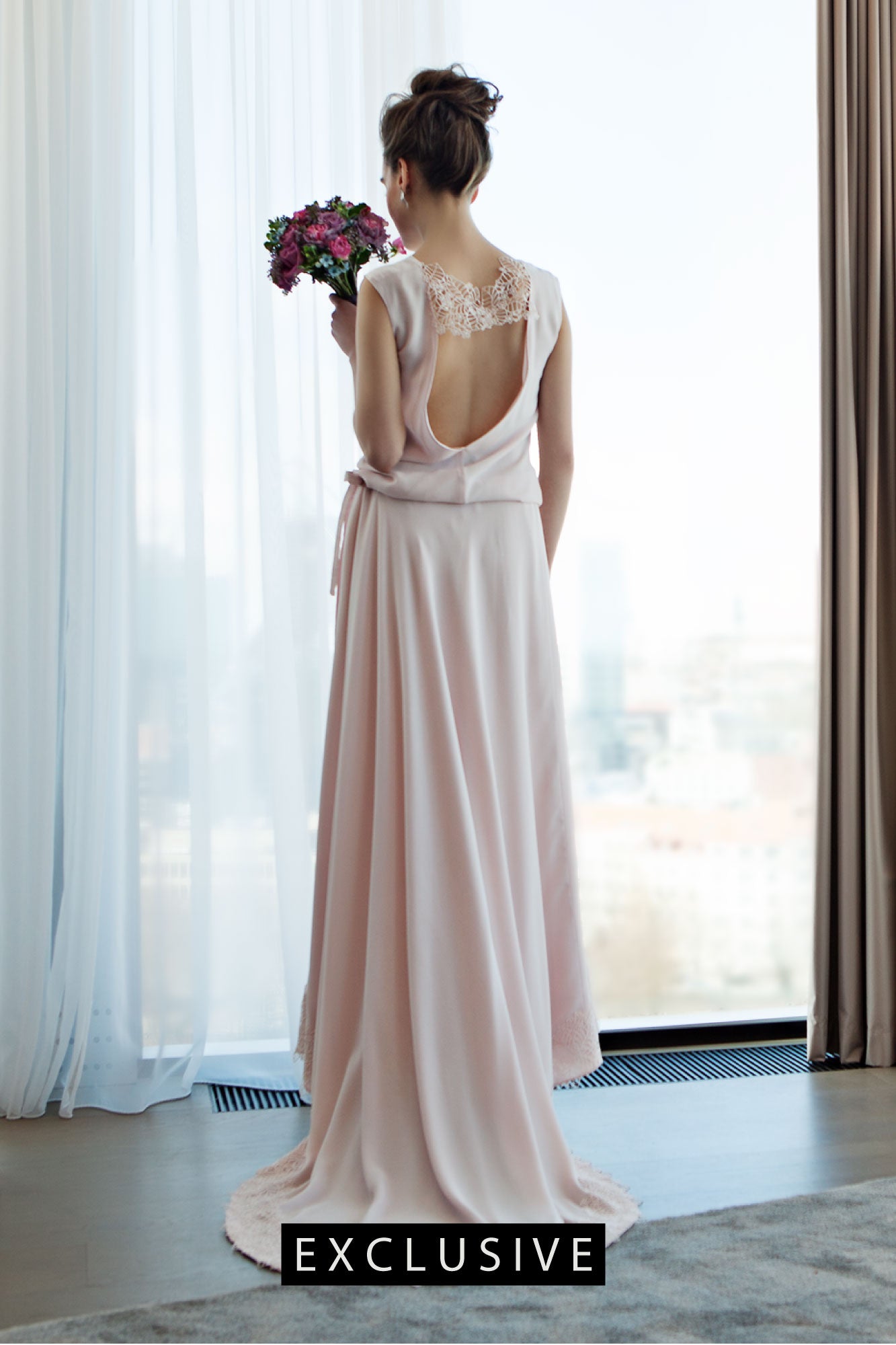 ROSA PINK-HUED WEDDING GOWN WITH LACE DETAILS – Marimo Fashion